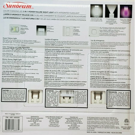 Sunbeam Color Changing LED 3 In 1 Power Failure Night Light with ...