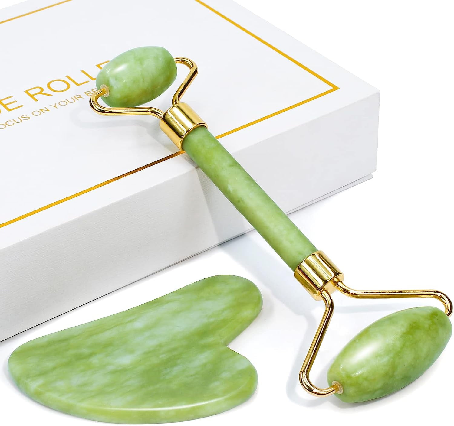 Gua Sha Facial Tool & Jade Roller Set from Designed to Reduce Puffiness ...