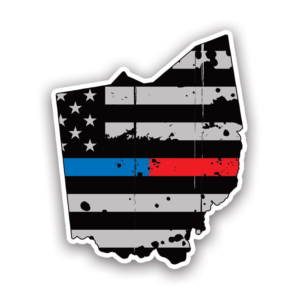 Distressed Thin Blue Red Line Ohio State Shaped Subdued US Flag Sticker Decal - Self Adhesive ...