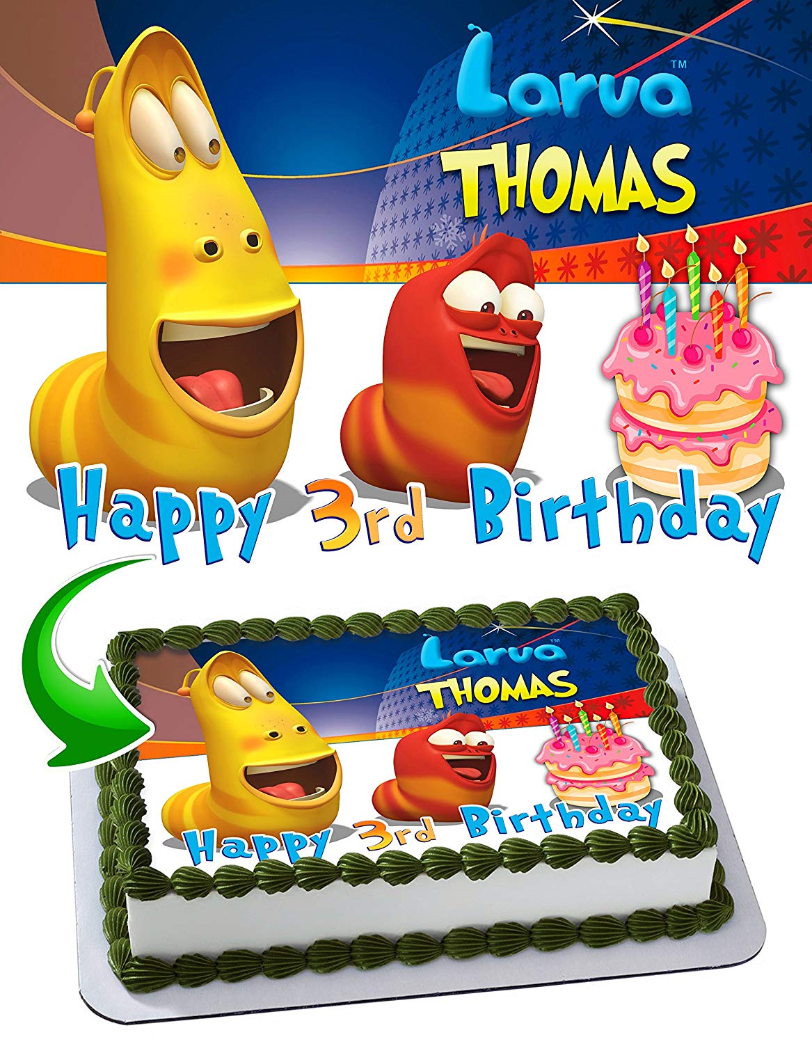 Larva Edible Cake Image Topper Personalized Picture 1/4 Sheet (8"x10.5 ...