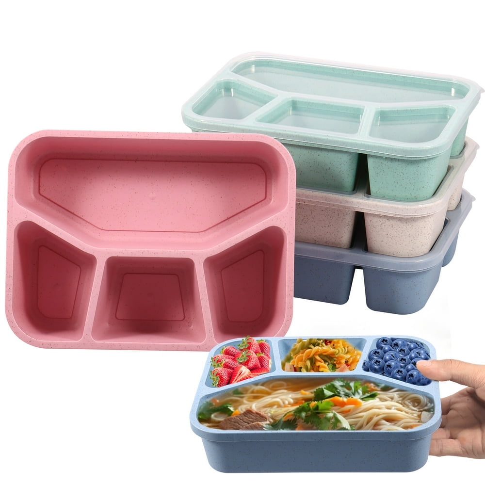 4Pack Kids Snack Containers with Lid 4 Compartment Bento Snack Box ...