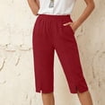 SROBPTY Womens Pants Solid Straight-Leg Side Slit with Pockets Linen ...