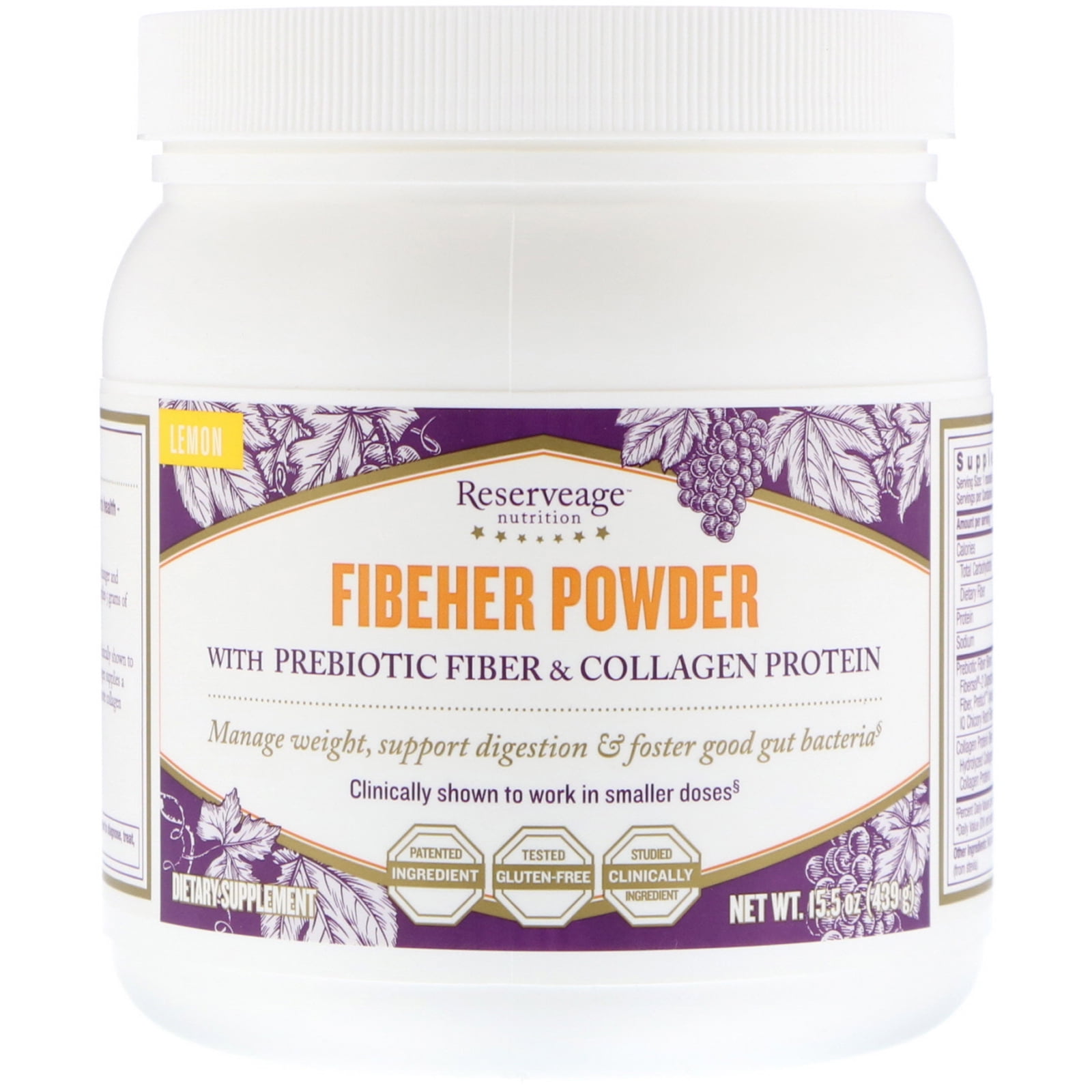 ReserveAge Nutrition Fibeher Powder with Prebiotic Fiber Collagen ...