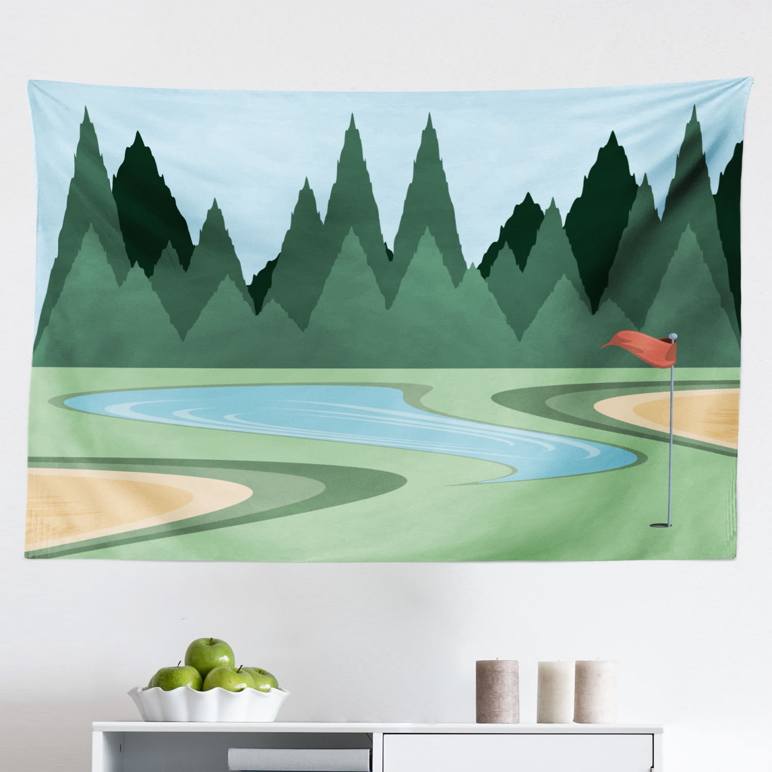 Golf Course Scene Tapestry, Panoramic Real Picturesque of a Field ...