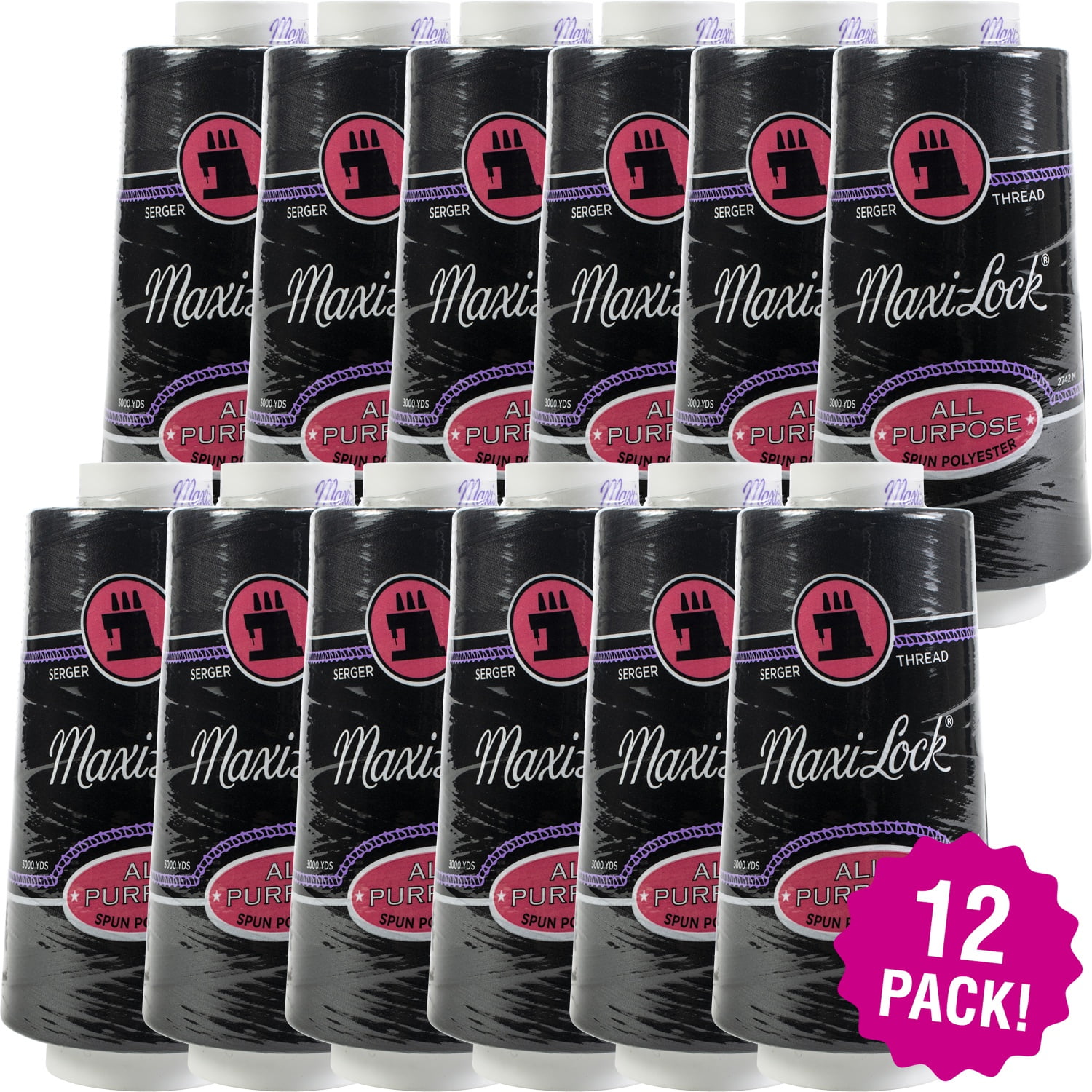 Maxi-Lock Cone Thread 3,000yd - Black, Multipack of 12 - Walmart.com ...