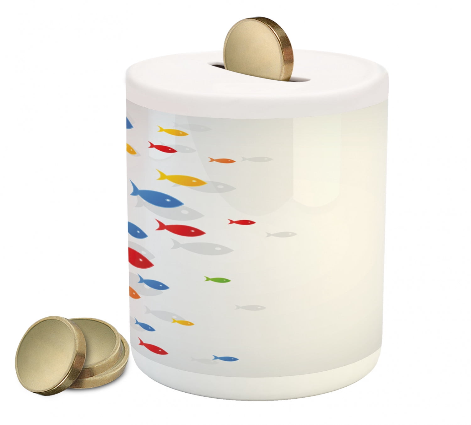 Fish Piggy Bank, Types of Colored Fishes Floats on Grey Background Sea ...