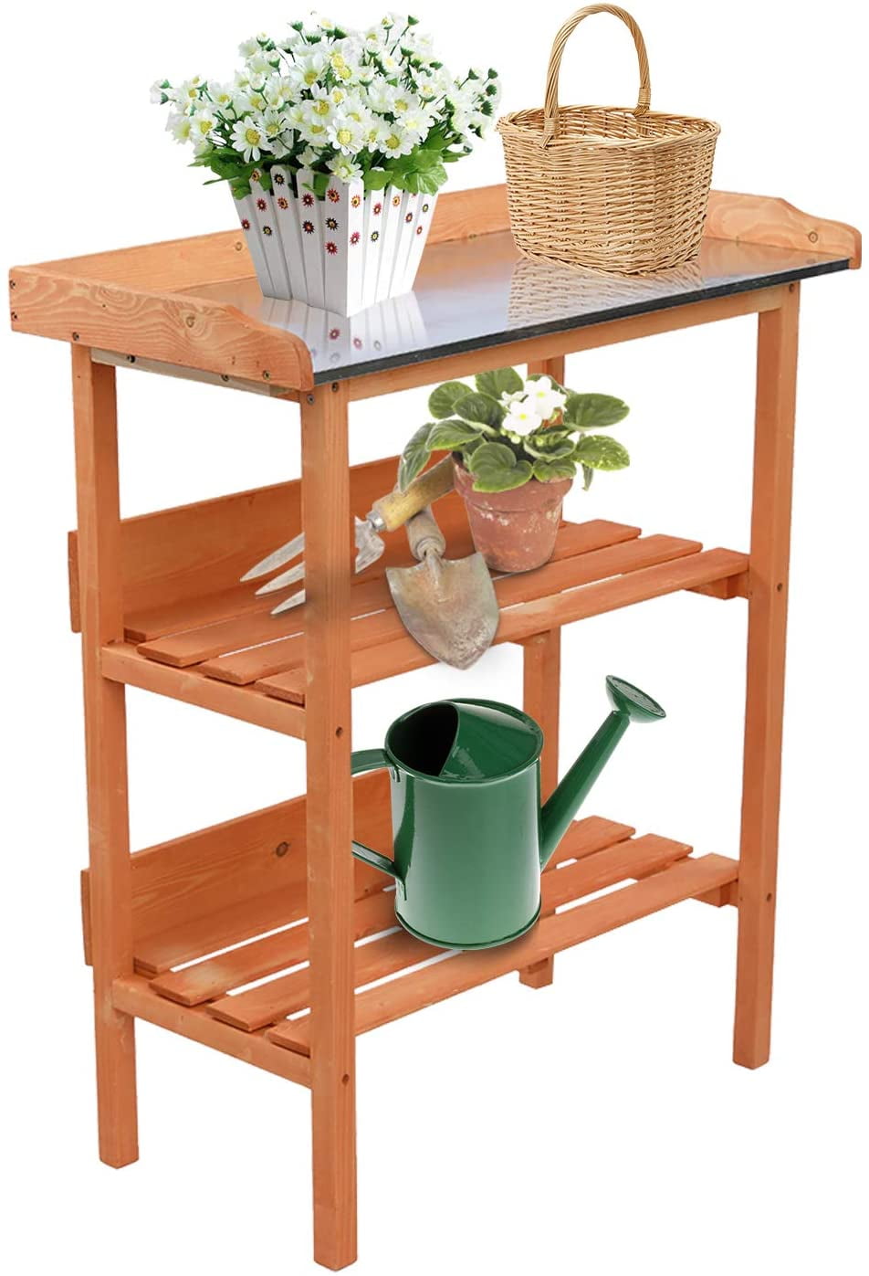 Wooden Garden Workbench,Three Layers Potting Bench, Outdoor Gardening ...