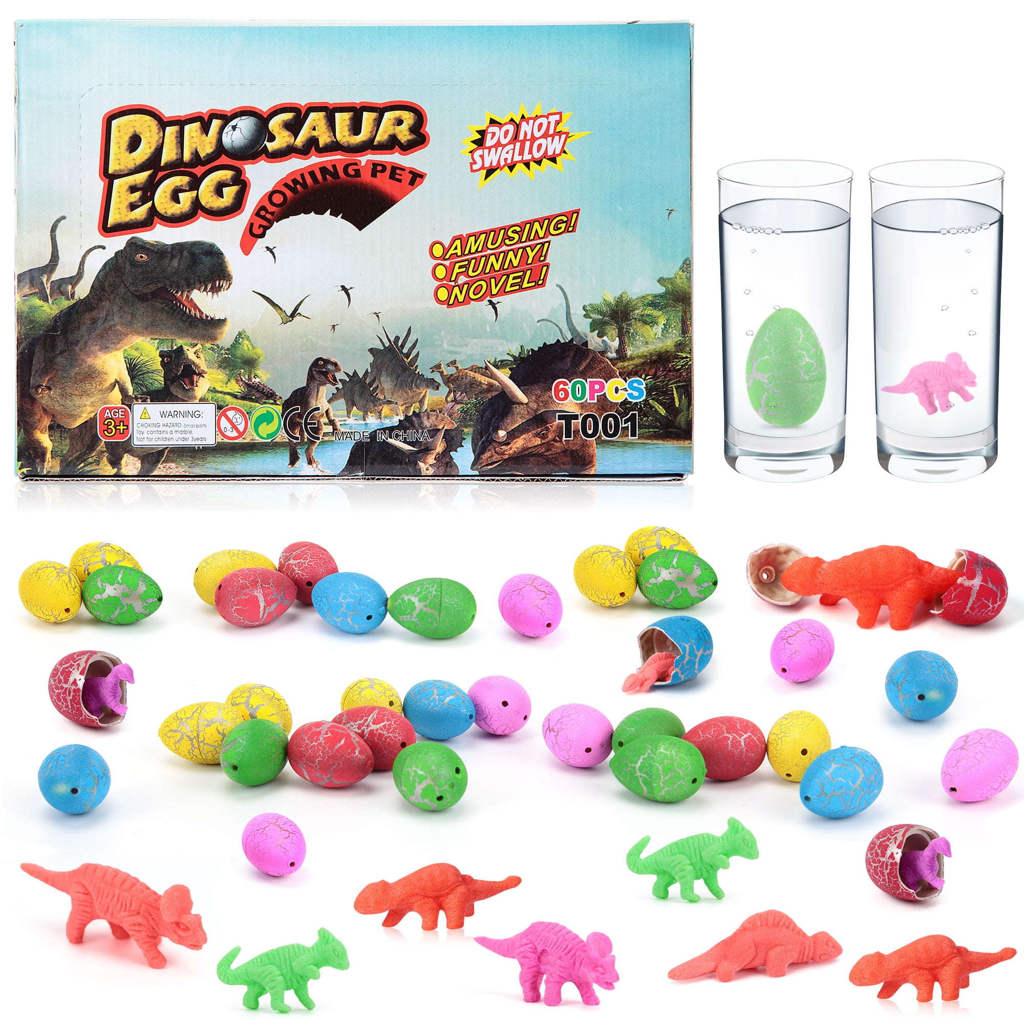 60pcs Dinosaur Eggs Hatching Dino Egg Grow in Water Crack with Assorted ...