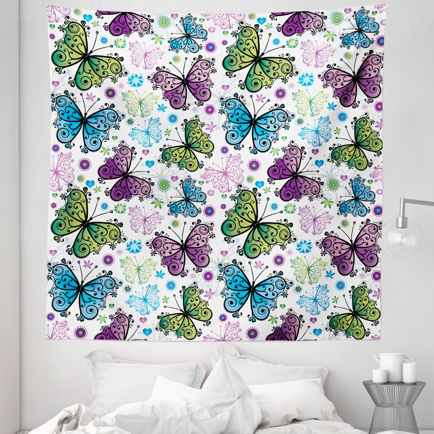 Butterfly Tapestry, Colorful Spring Season Animals with Ornamental ...