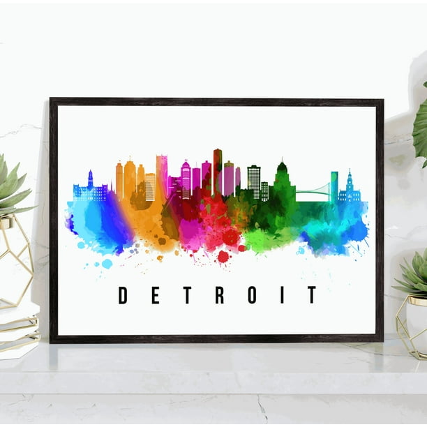Pera Print Detroit Skyline Michigan Poster, Detroit Cityscape Painting ...