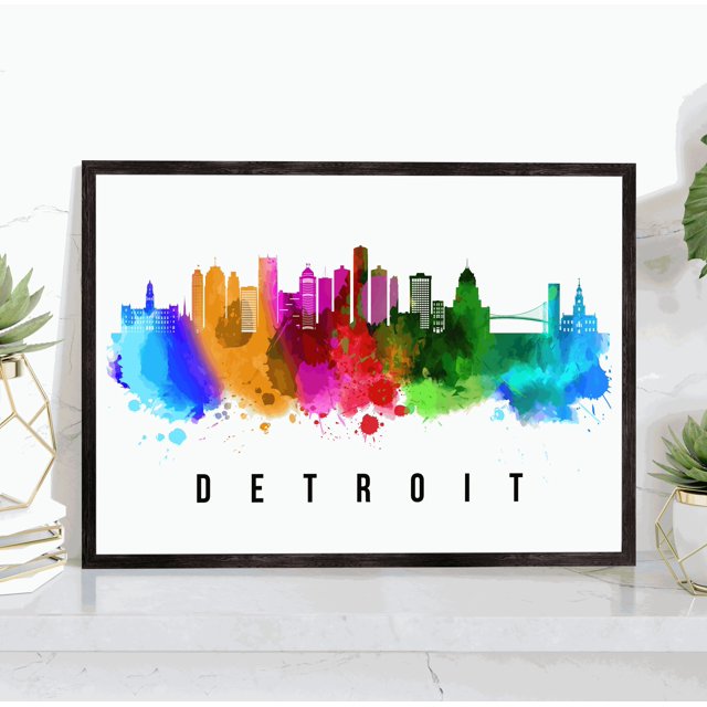 Pera Print Detroit Skyline Michigan Poster, Detroit Cityscape Painting ...