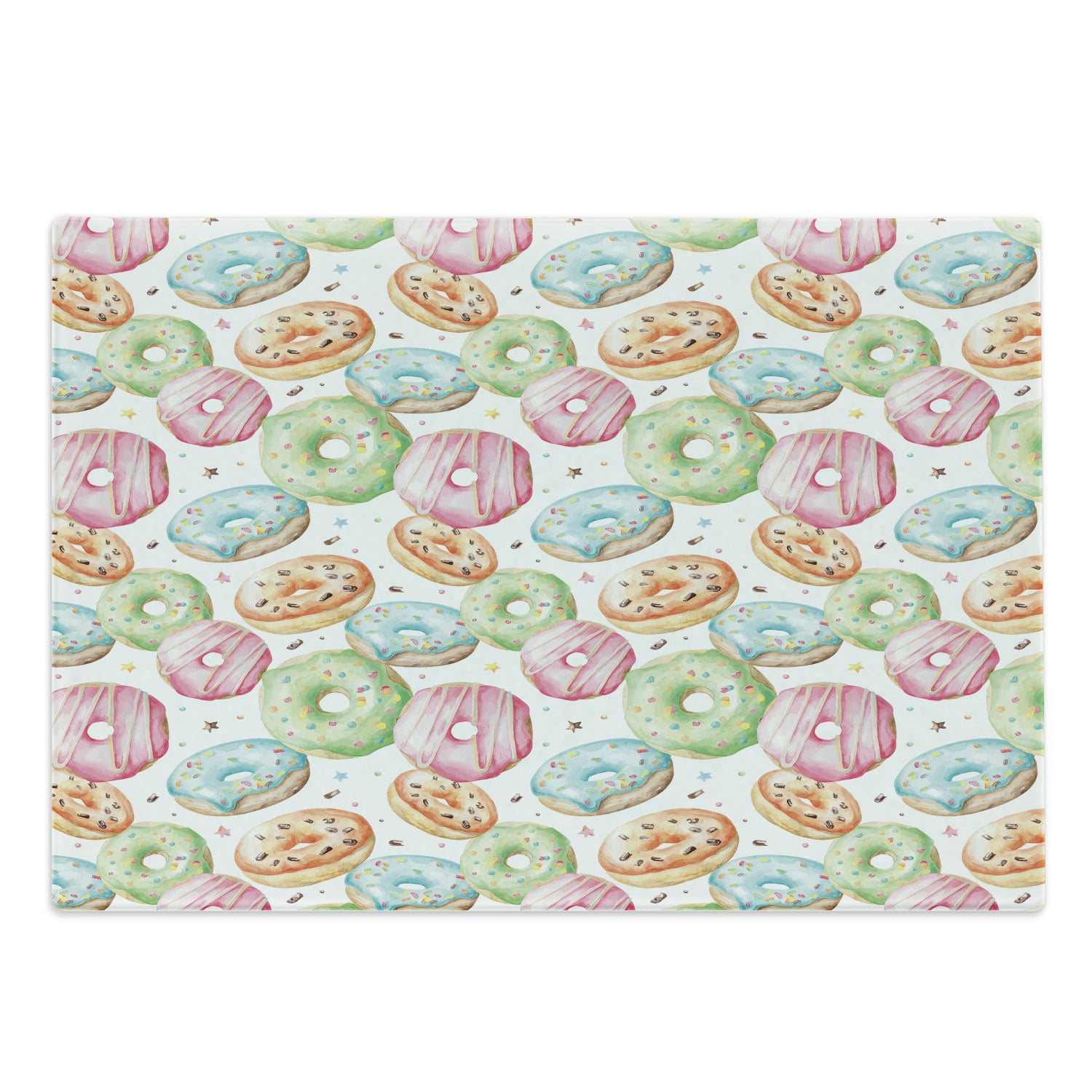 Watercolor Cutting Board, Delicious Donuts Pattern Various Flavors Sprinkles Stars Background ...