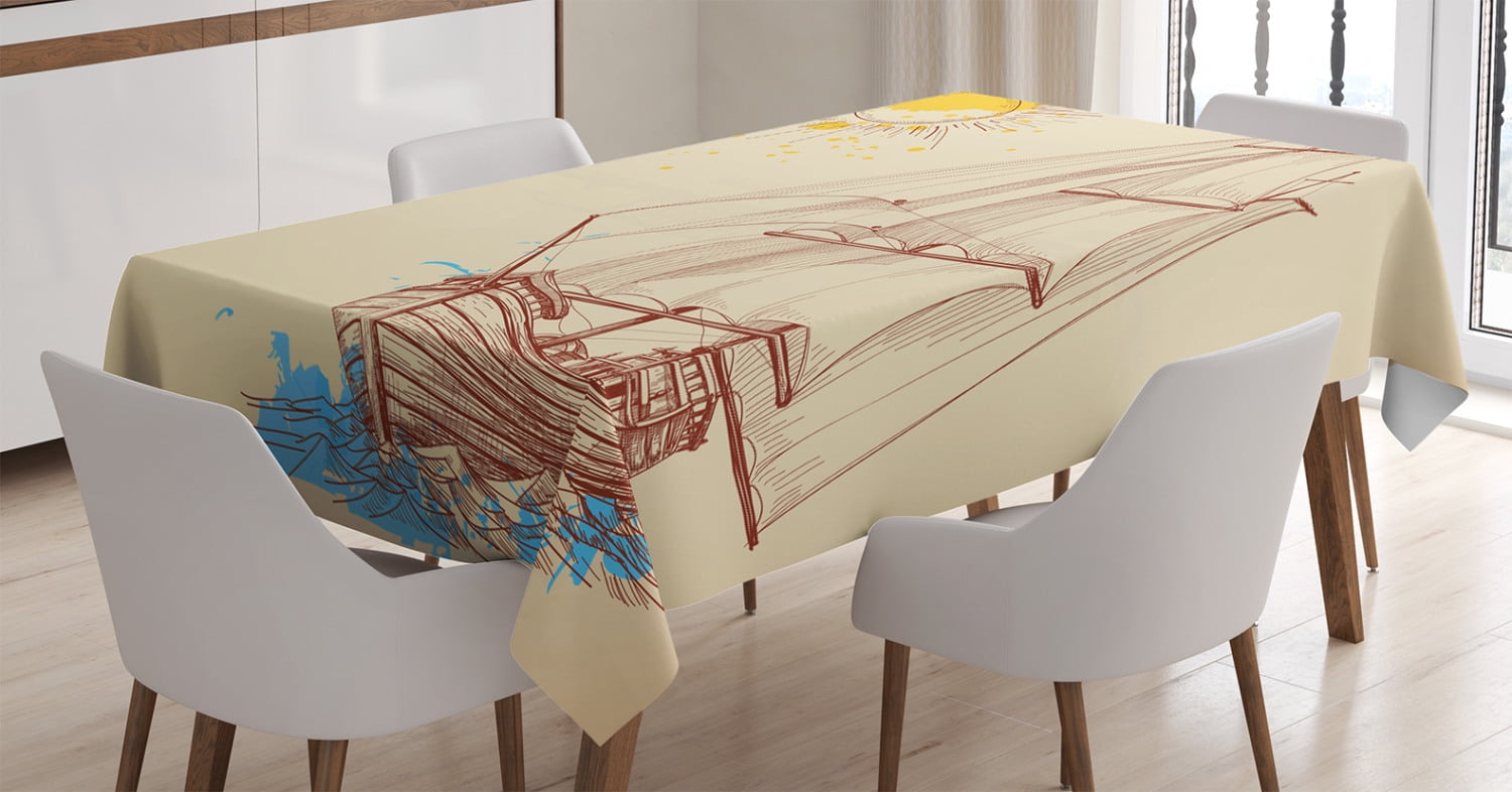 Ambesonne Nautical Tablecloth Rectangular Table Cover, Boat in Windy ...