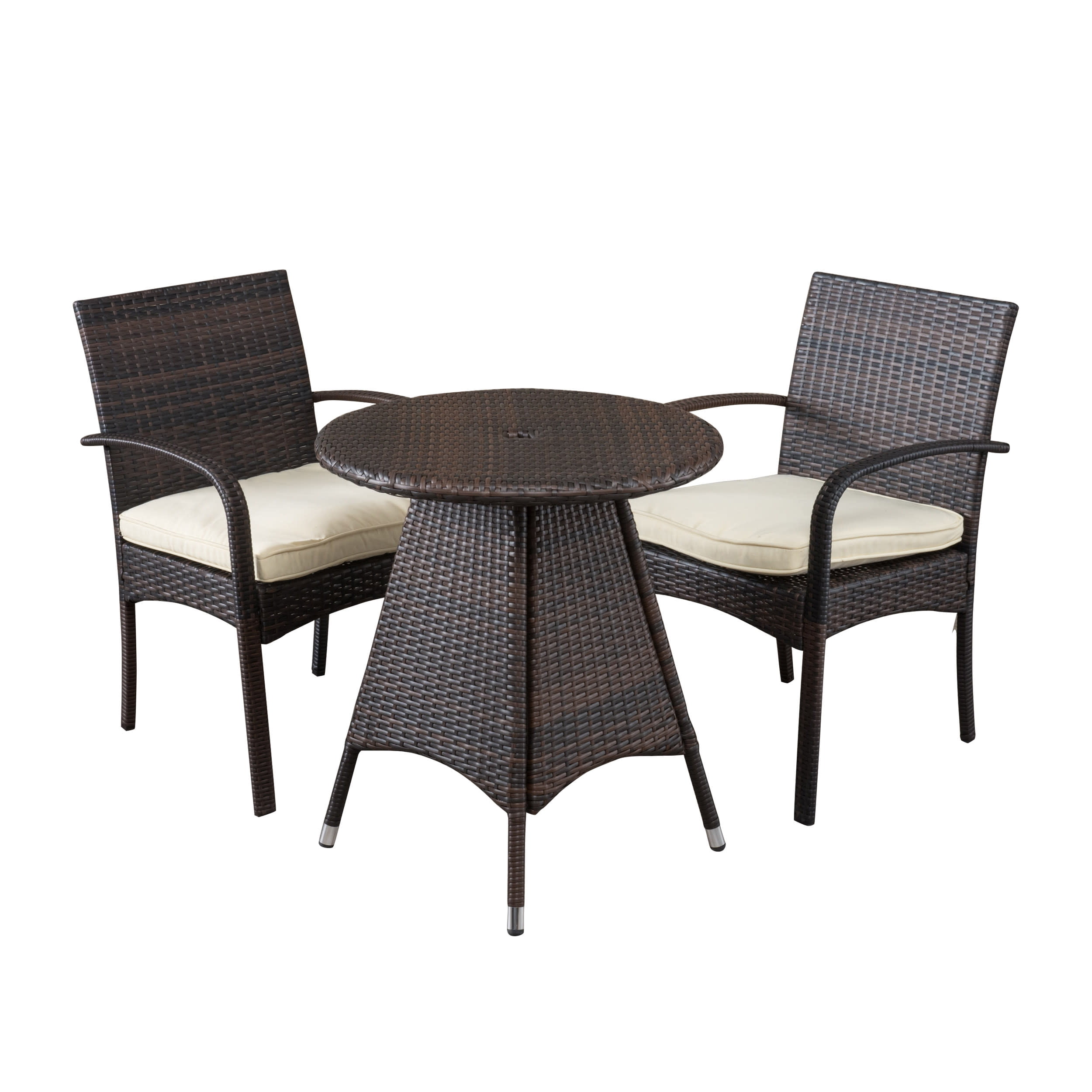 GDF Studio Caley Outdoor Wicker 3 Piece Bistro Set with Cushions ...