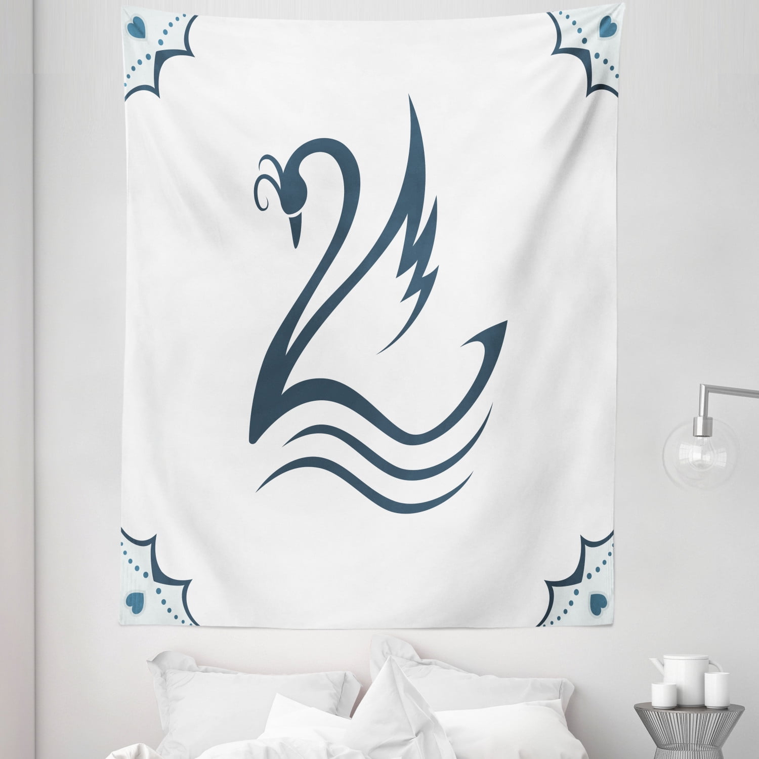Teal Tapestry, Digital Monochrome Swan Shaped Illustration with Curves ...