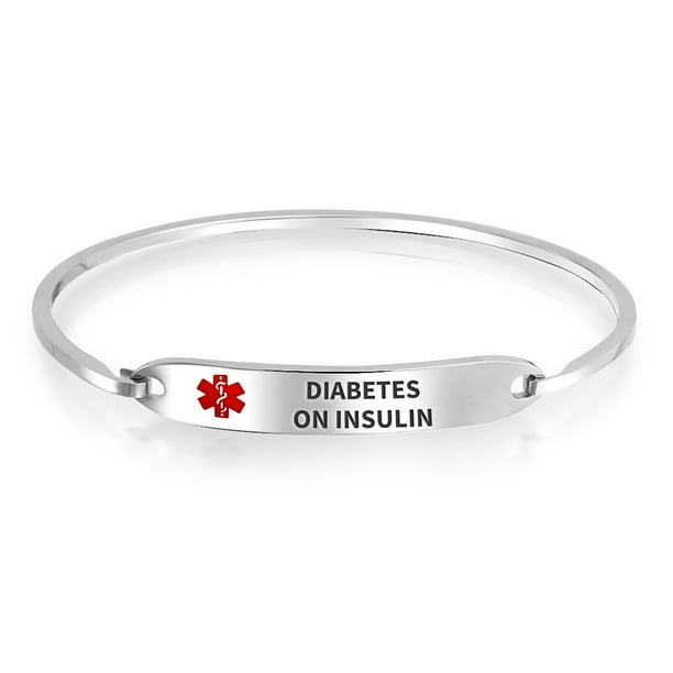 Diabetes On Insulin Identification Medical ID Sleek Bangle Bracelet ...