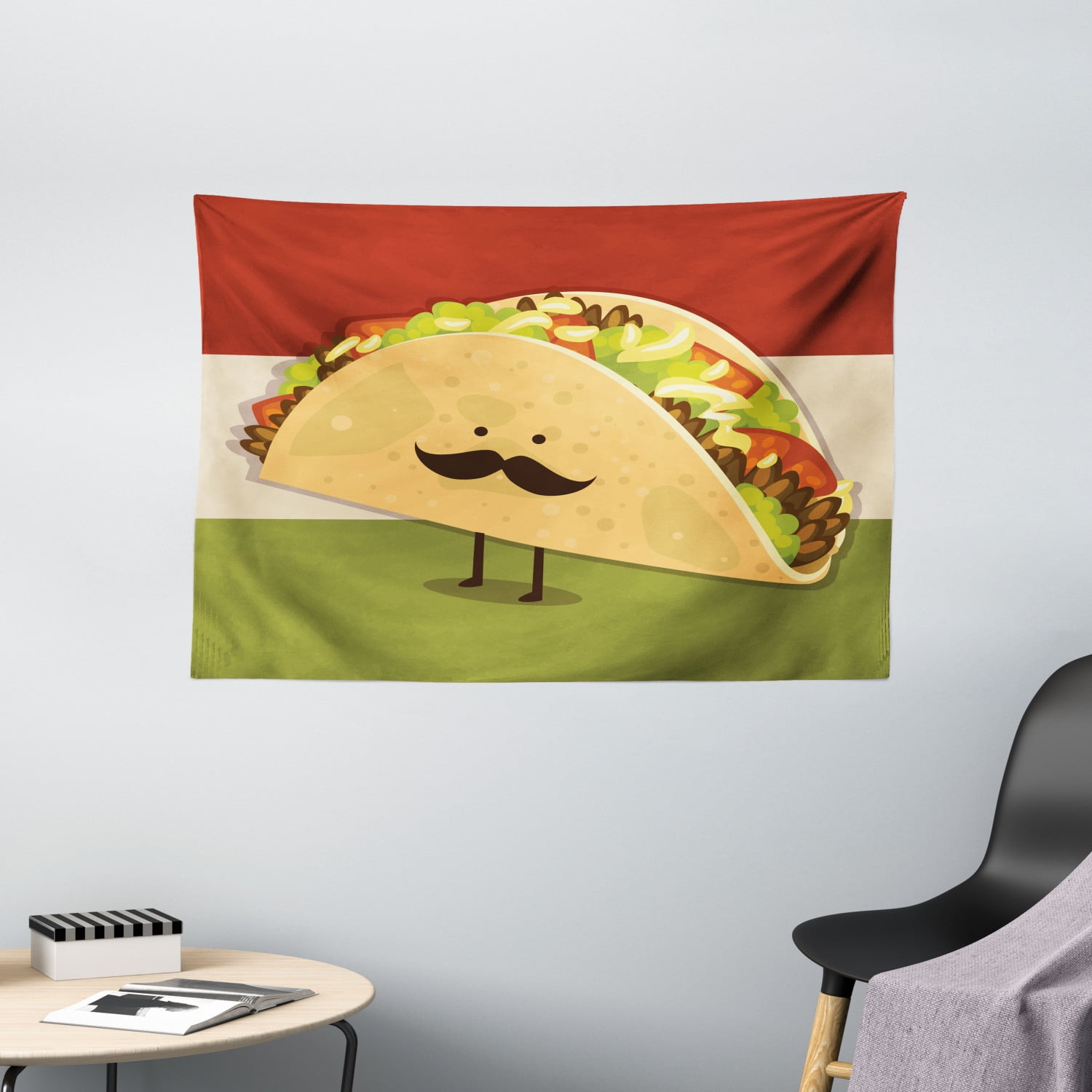 Food Tapestry, Mexican Taco Figure with Mustached Face Rolled with ...