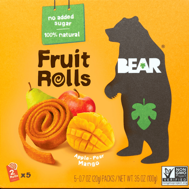 BEAR Fruit Snacks Rolls Mango, 5 Count, 3.5oz, Non-GMO, Gluten Free ...