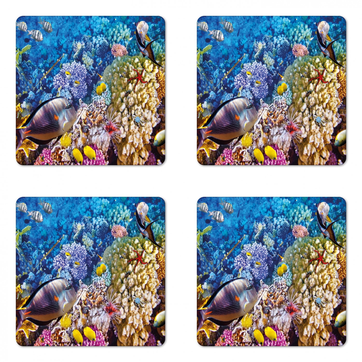 Fish Coaster Set of 4, Egyptian Red Sea Bottom View with Marine ...