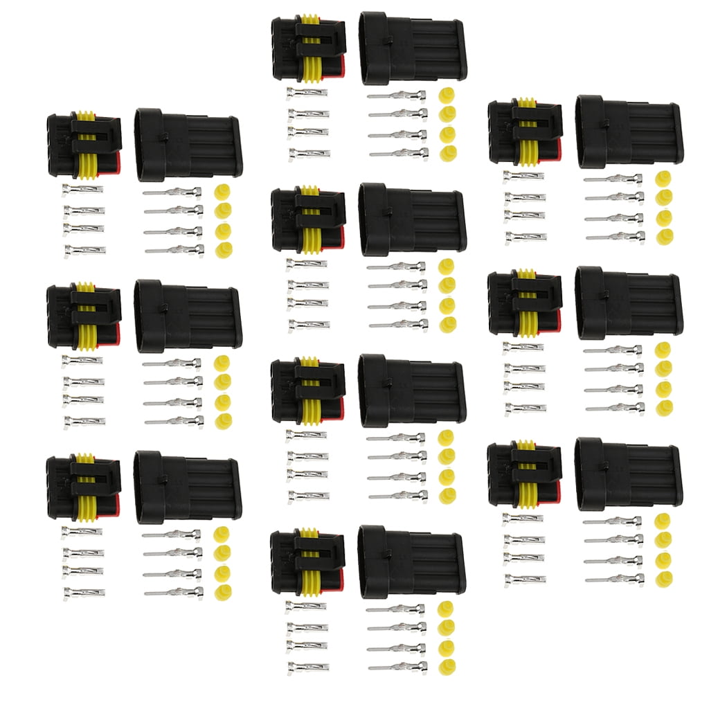 10 Sets 4 Pin Way Sealed Waterproof Electrical Wire Connector Plug ...