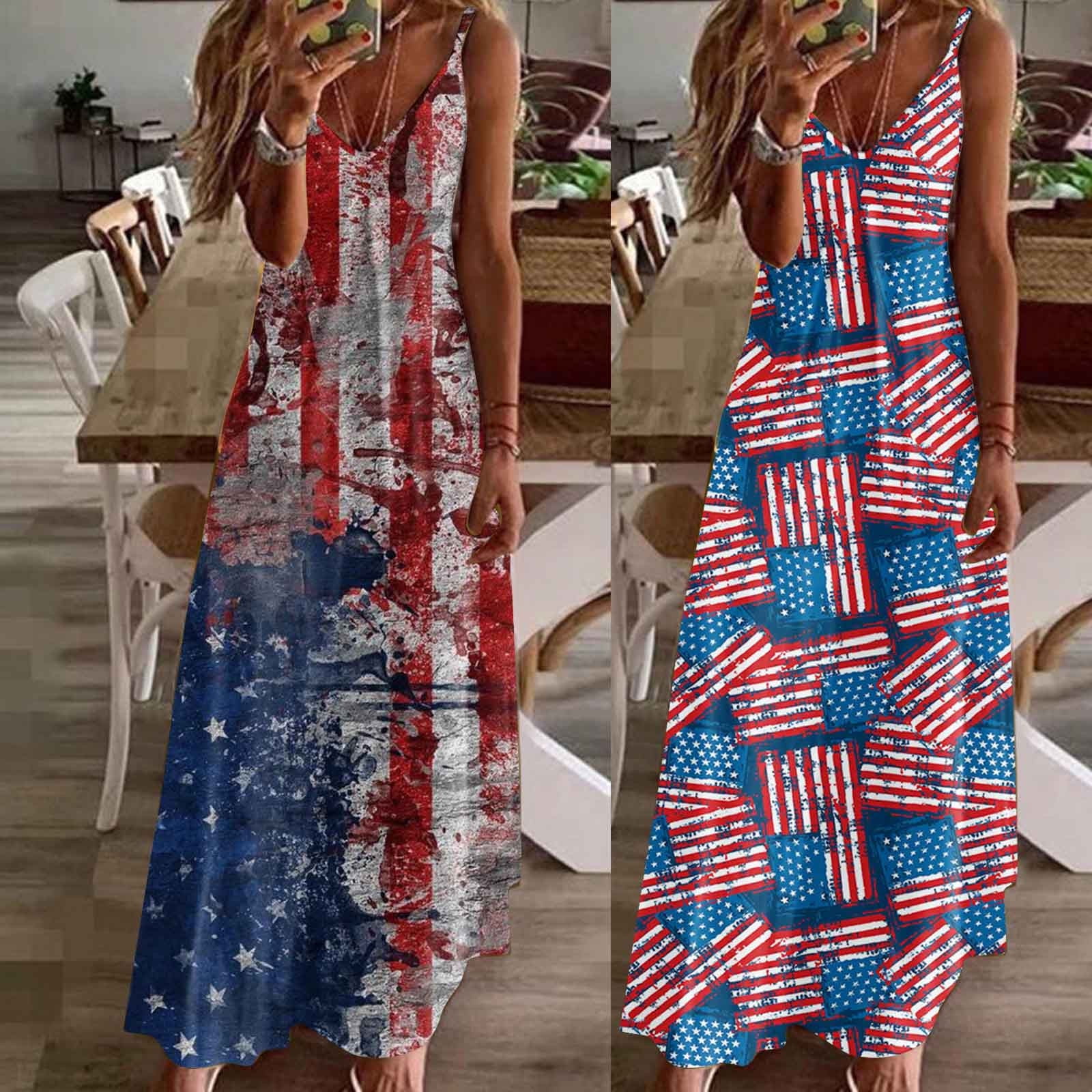 Xihbxyly Independence Day Women Fashion Sling Mid Waist V Neck