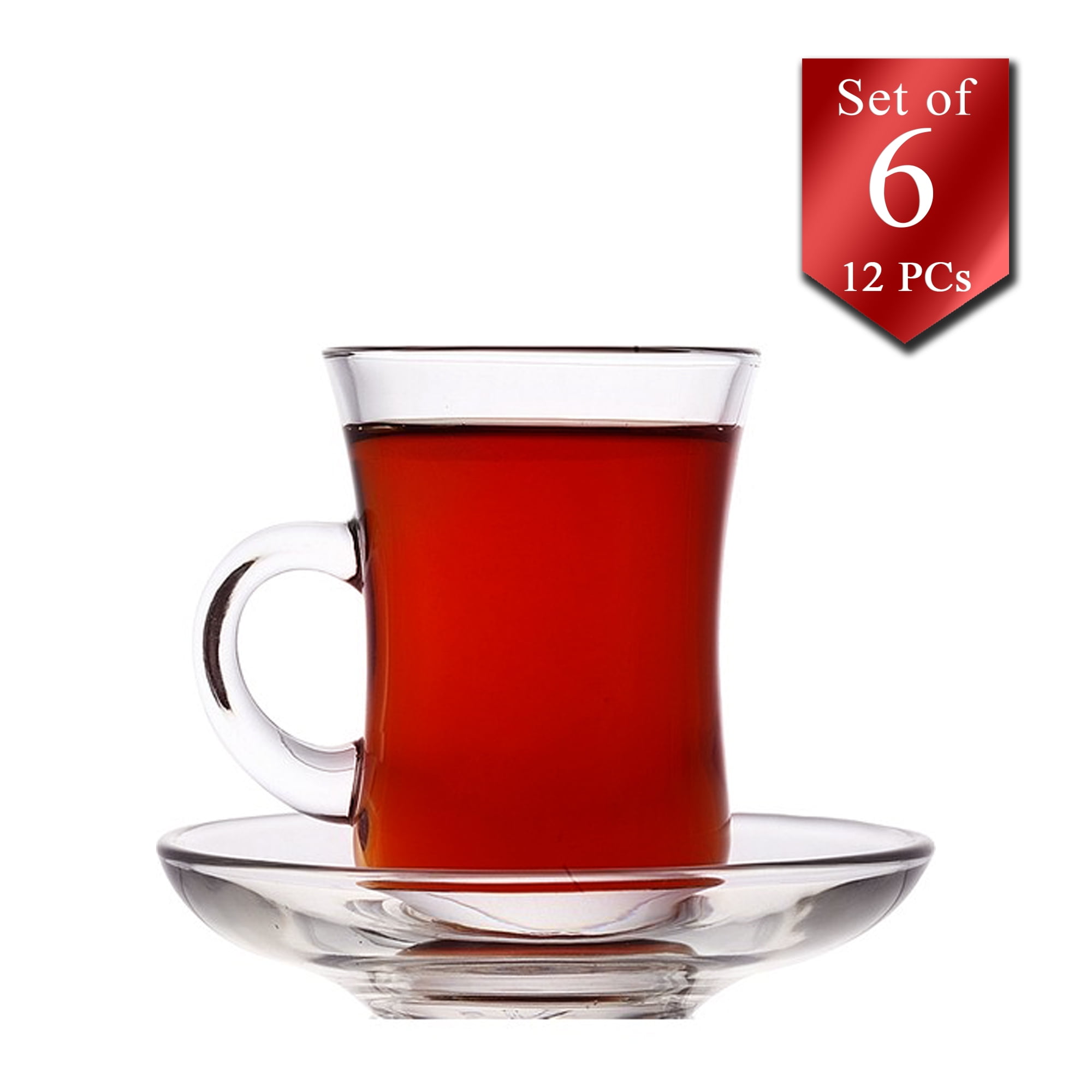 Lav Clear Coffee Tea Glass Mugs With Saucers Glass Cups With Handle Set Of 6 325 Oz 95 Cc