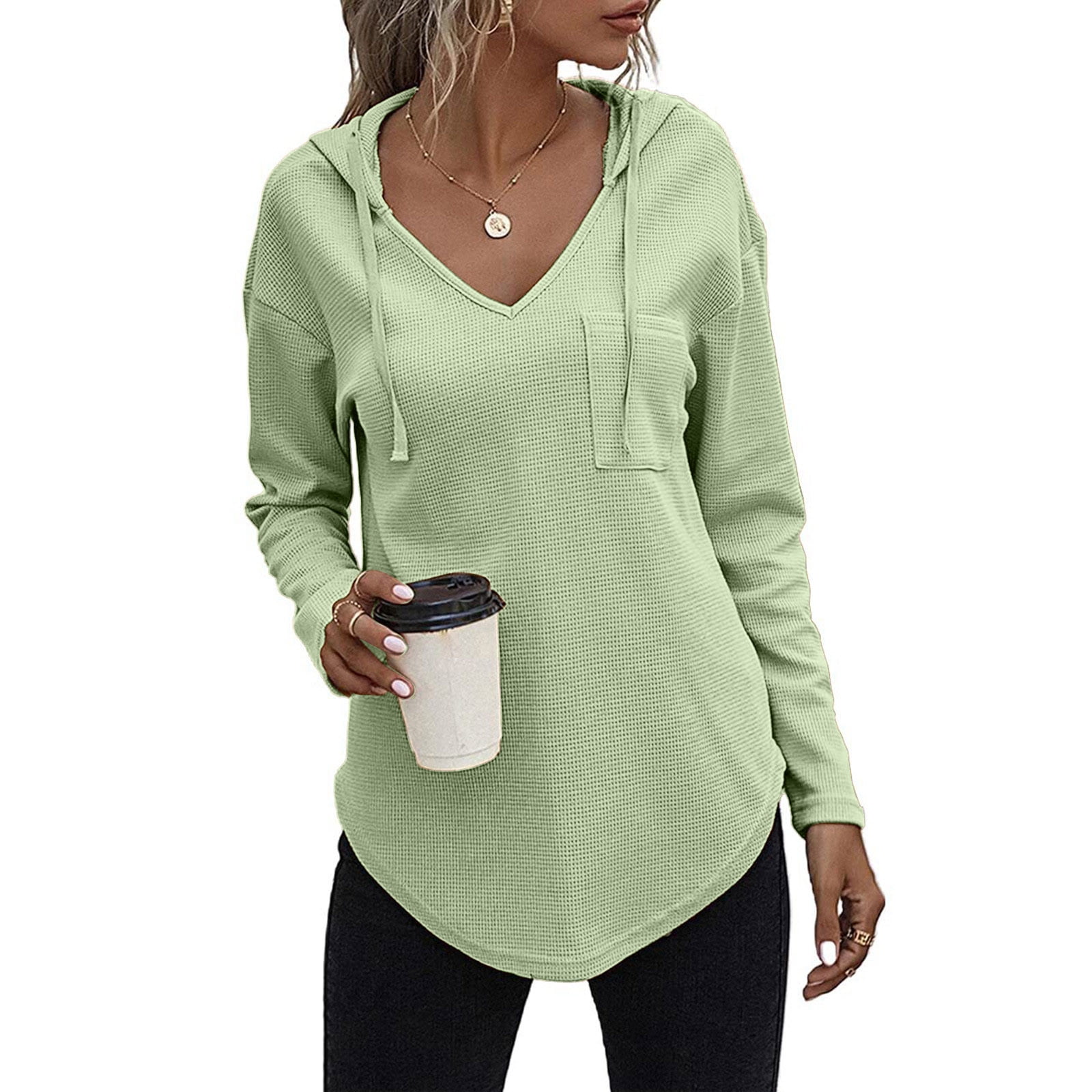 Click here for Simua Womens Long Sleeve Waffle Tops V Neck Solid... prices