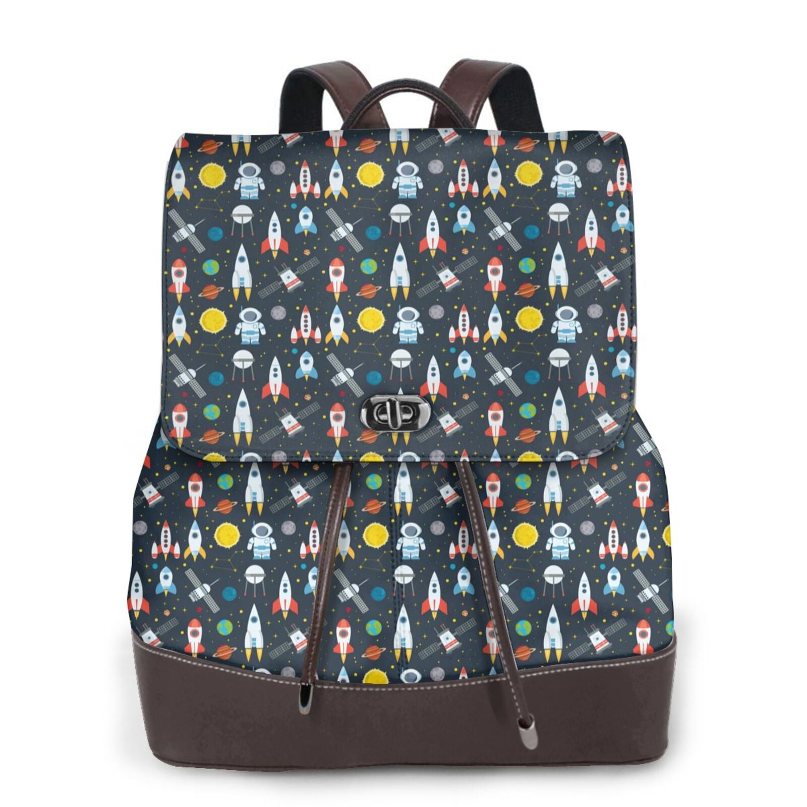 Kdxio Rocket Space Print Leather Backpack Women Stylish Chic Daypack ...