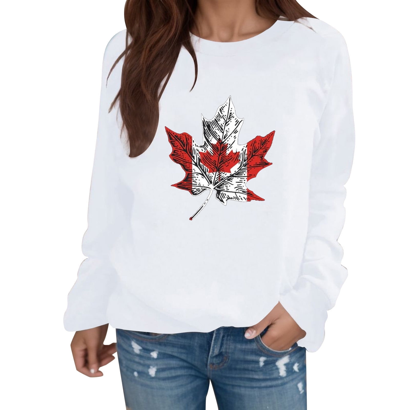 Click here for Xiaoyonnn Women Canadian Maple Leaf Print Round Ne... prices
