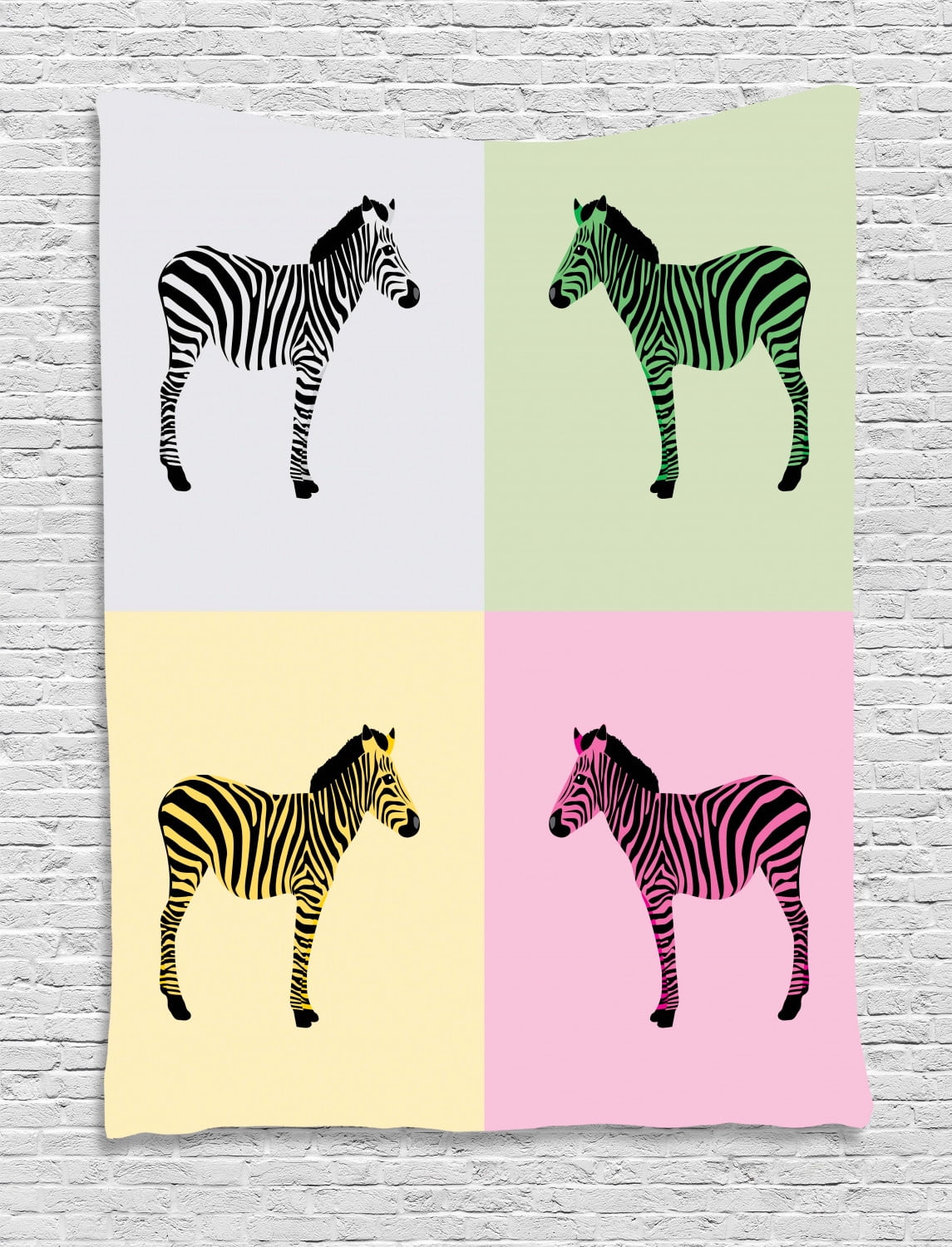 Pink Zebra Tapestry, Zebras in Different Color Boxes Pop Art Stylized ...