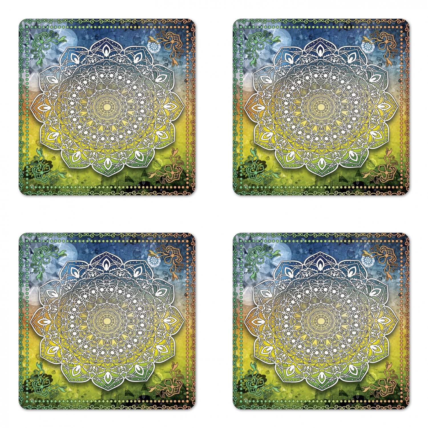 Ethnic Coaster Set of 4, Mystic Mandala Culture Chakra Karma Calmness ...