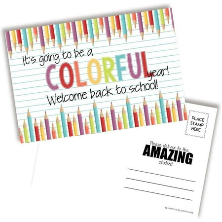 Colorful Crayon Themed Welcome Back To School Blank Postcards For ...