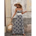 Blue All-Over Damask Print Lace Trim Spaghetti Strap Maxi Dress Boho ...