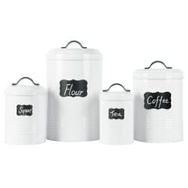 White Kitchen Canisters Set with Wooden Lids, Airtight Food Storage ...