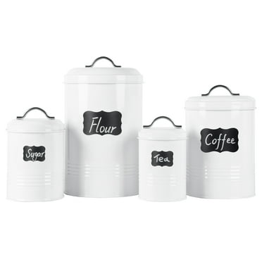 White Kitchen Canisters Set with Wooden Lids, Airtight Food Storage ...