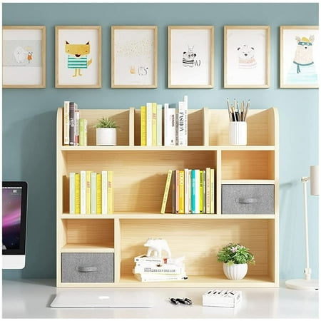 Sturdy Bookshelf Wooden Simple Desktop Bookshelf with Drawers ...