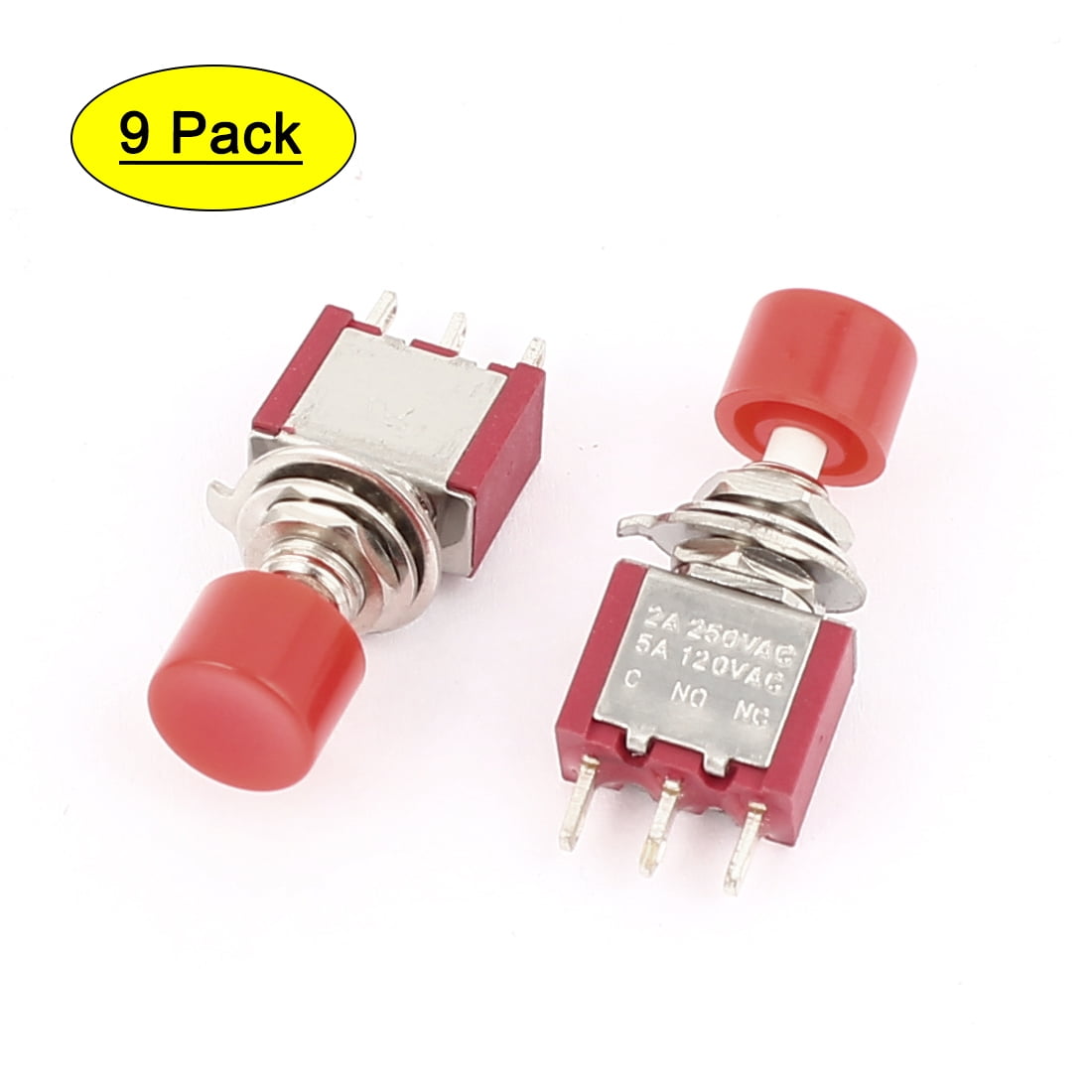 250V/120V 2A/5A 3 Terminal SPDT NO NC Momentary Push Button Switch 9PCS ...