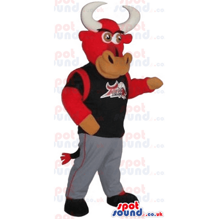 Customizable Red Bull Plush SPOTSOUND Mascot Wearing Sports Logo ...