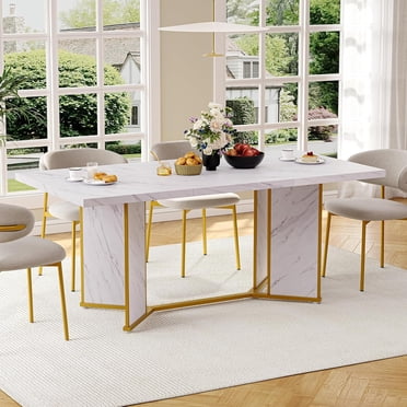 Tribesigns Gold Dining Table for 6, 71” Modern White Kitchen Table with ...