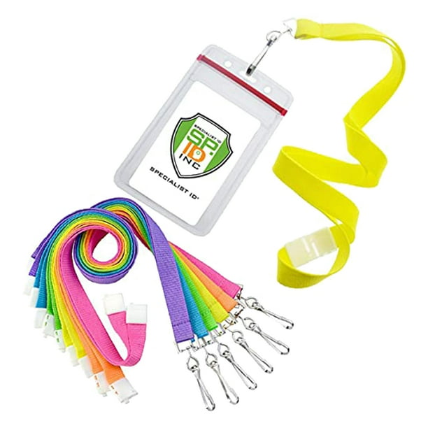 12 Pack - Bright Neon Lanyards with Clear Resealable Vertical Badge ...