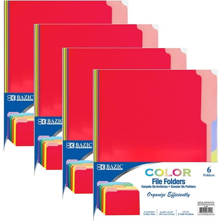 BAZIC 1/3 Cut Letter Size Manila File Assorted Color Folder, Tabs Left ...