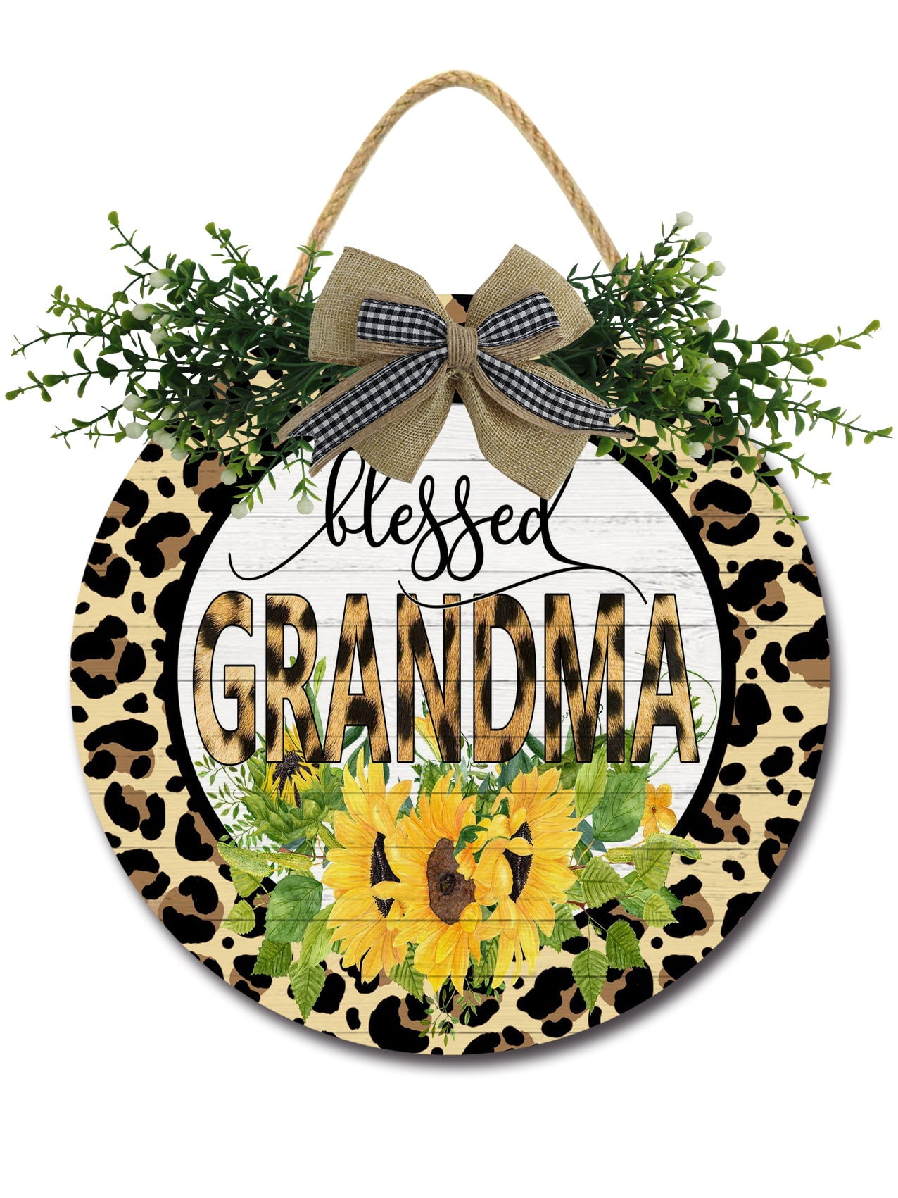 Blessed Grandma Wooden Front Door Sign Rustic Round Wreath Wall Hanger ...
