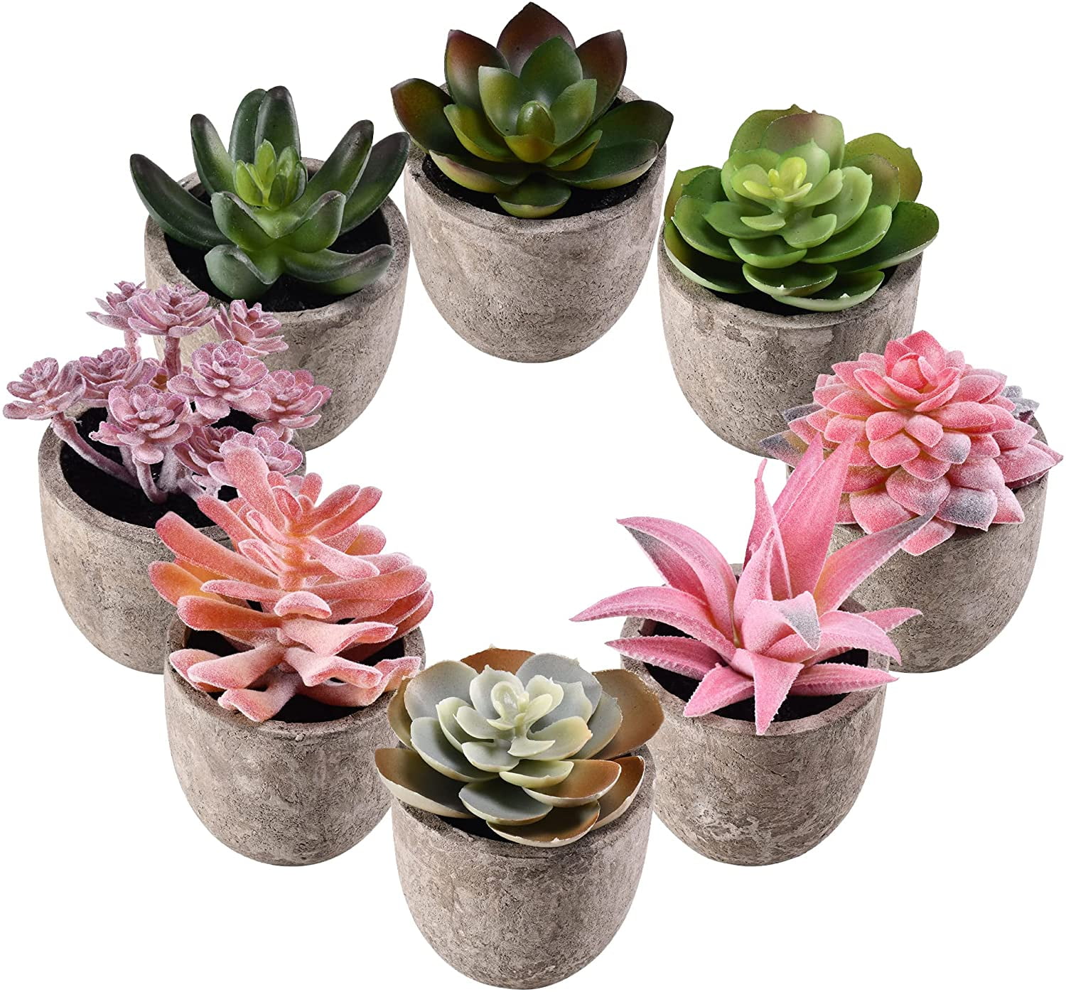 Airbin Realistic Artificial Succulent Plants in Pots – Set of 8 Mini ...