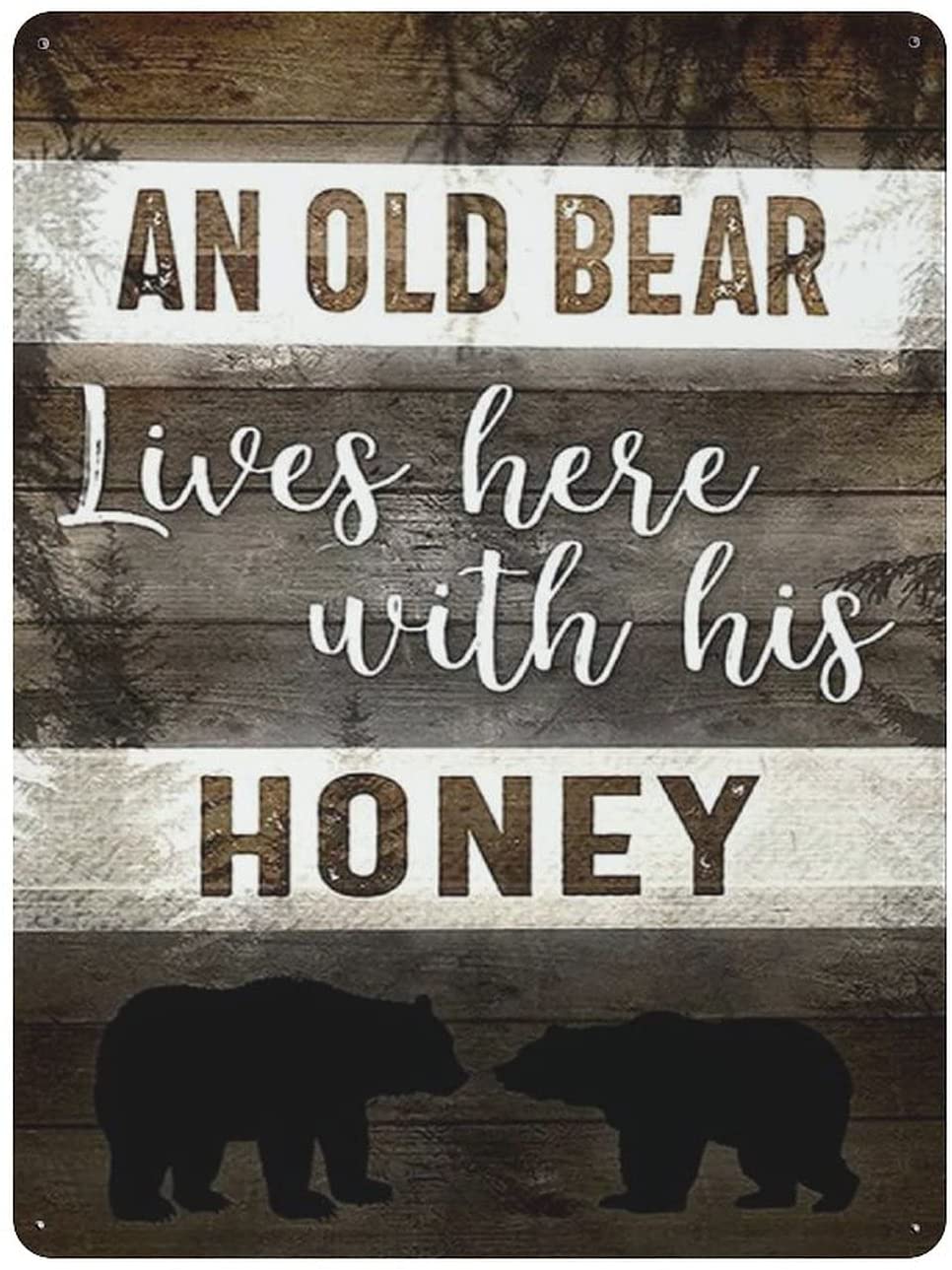 An Old Bear Lives Here with His Honey Brown Wood Tin Sign Metal Plaque ...