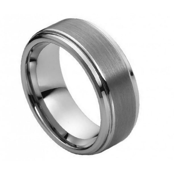 8mm Tungsten Brushed Center High Polish Beveled Edge Wedding Band Ring ...
