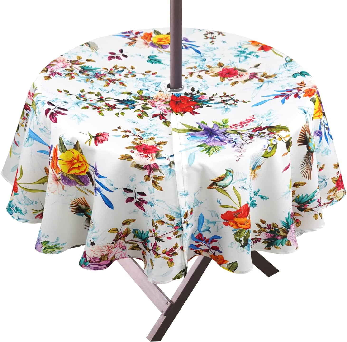 Round Outdoor Tablecloth with Umbrella Hole and Zipper, Patio Table ...