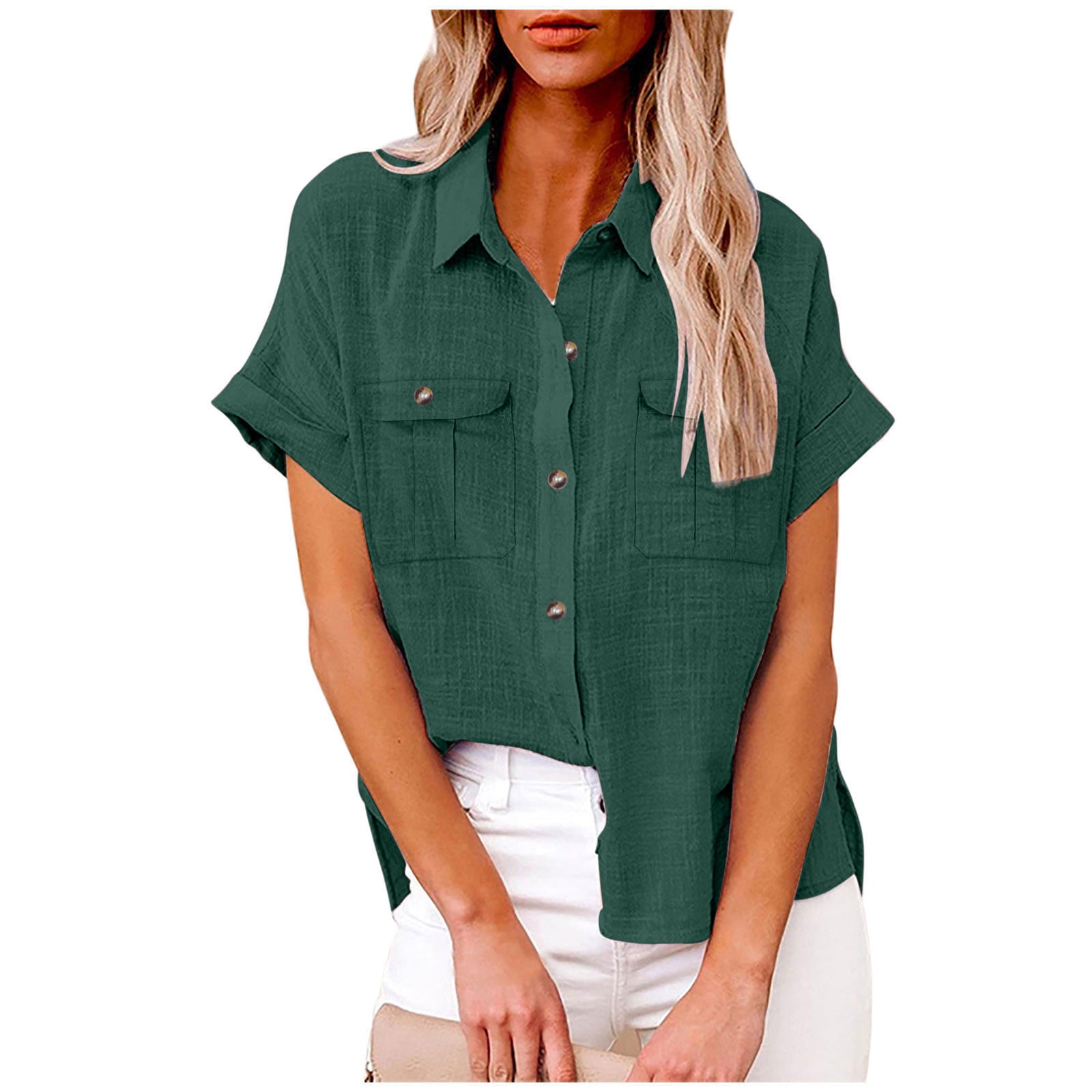 Click here for Fheaev Button Up Shirts For Women Roll Up Short Sl... prices