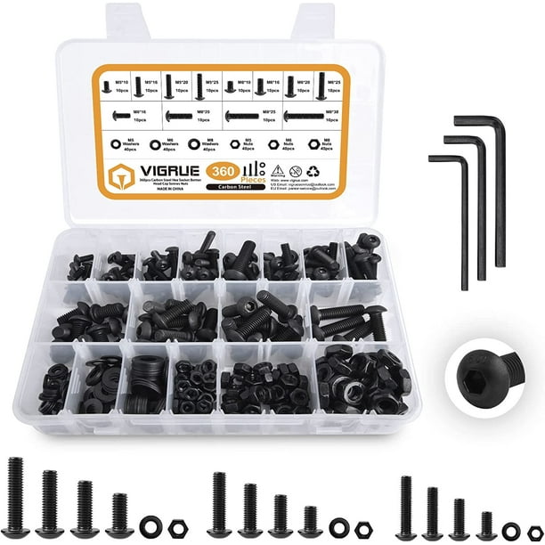 VIGRUE 360 Piece M5 M6 M8 Screw Set, Threaded Screws Set with Nuts ...