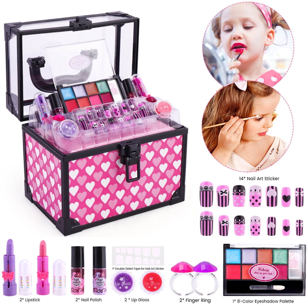 Kids Pretend Makeup Kit with Make-up Box, Washable Makeup Set for Girls ...