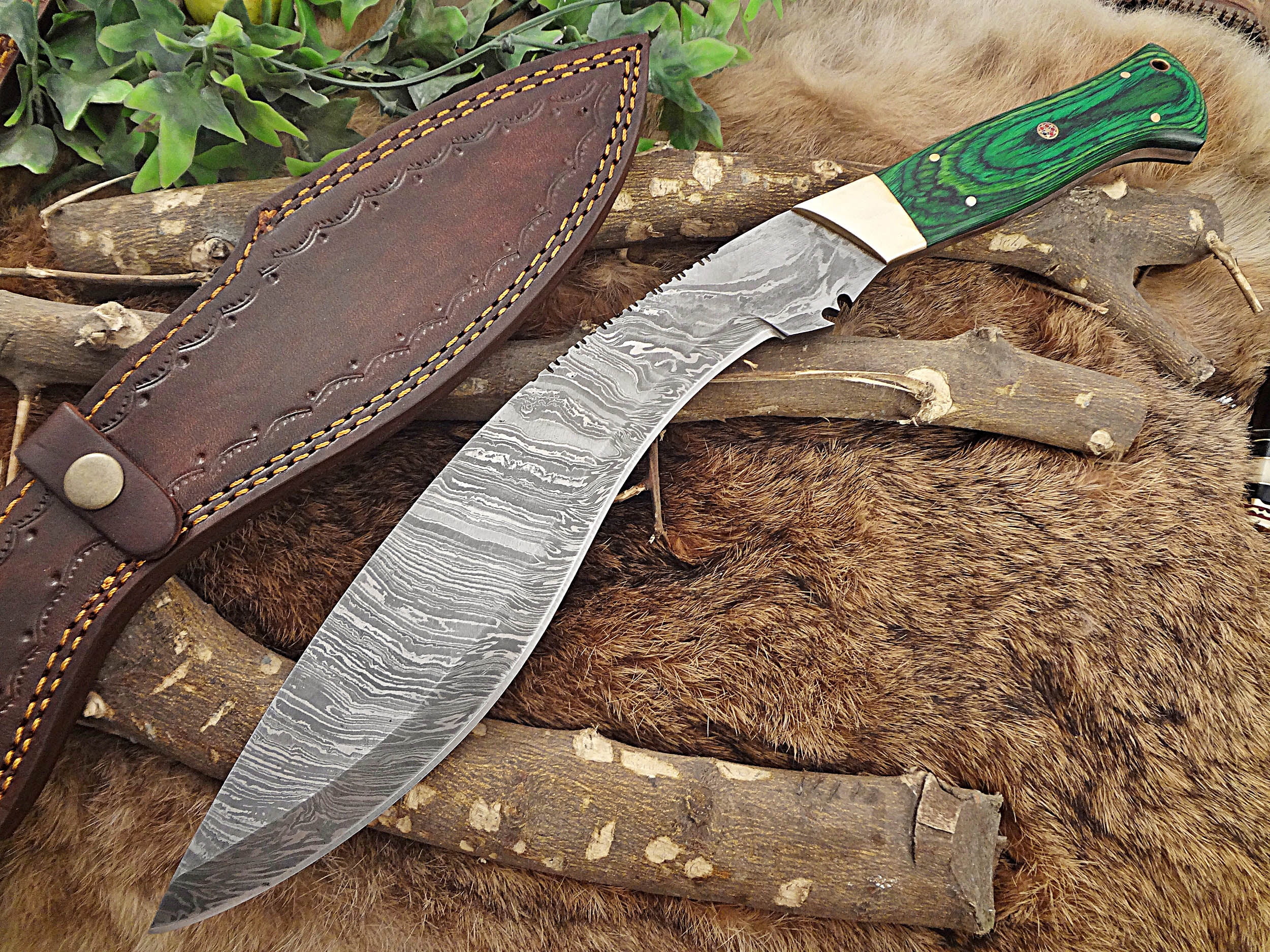 Damascus Steel Kukri Knife 15 Inches custom made Hand Forged With 10 ...